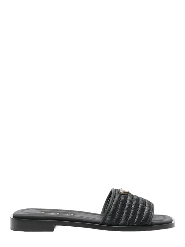 Prada Logo Plaque Square Toe Sandals - Black