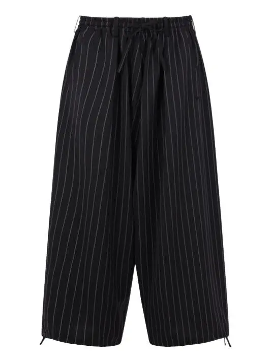 Y3 Cropped Wide-leg Pinstripe Pants - Black