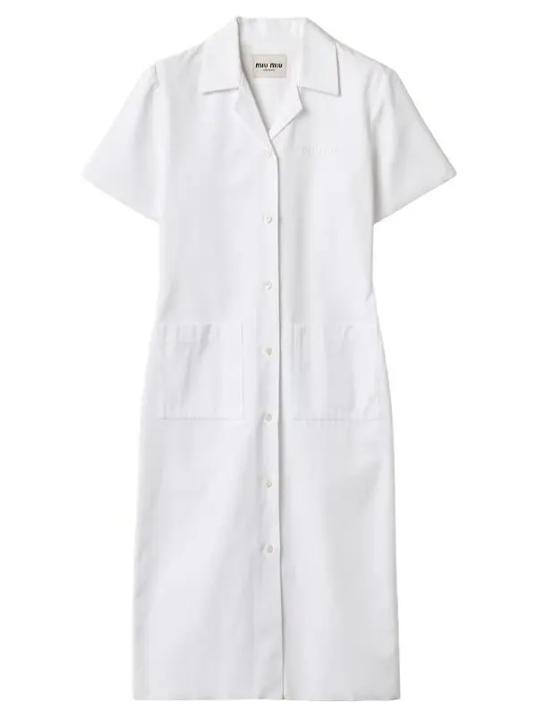 Miu Miu Short Sleeve Poplin And Jersey Dress - White