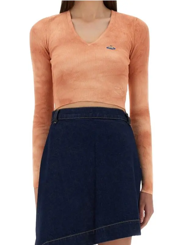VIVIENNE WESTWOOD Ribbed Knit V-neck Cropped Jumper - No
