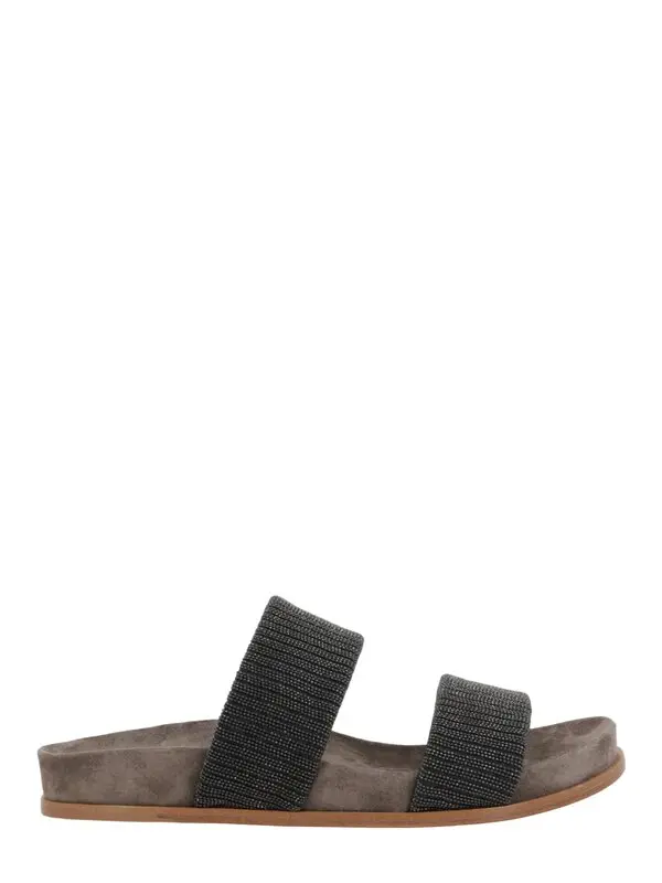 Brunello Cucinelli Embellished Strap Slides - Black