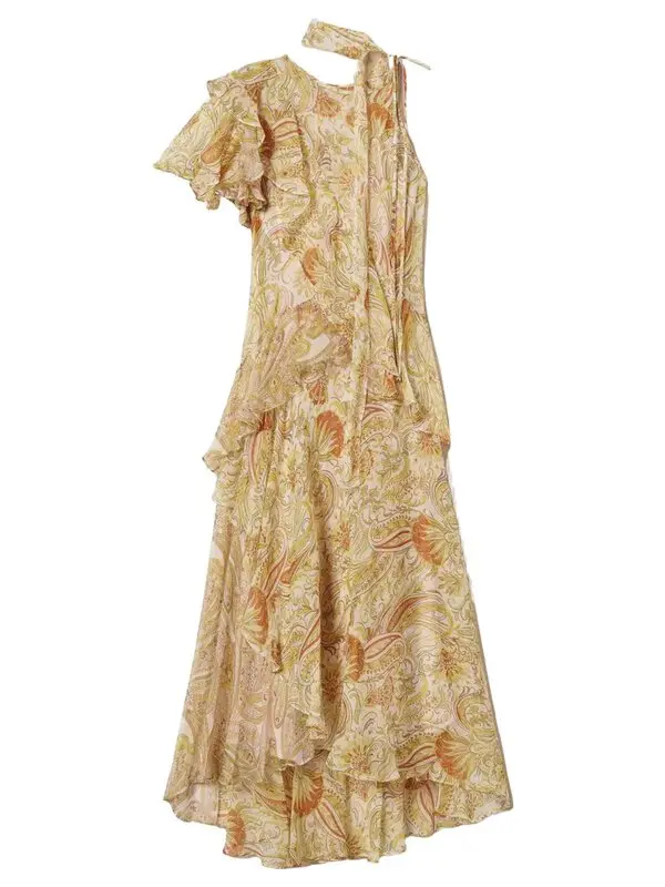 TWINSET Asymmetrical Paisley Print Maxi Dress - Nude