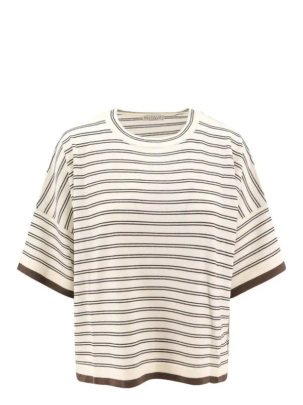 Brunello Cucinelli Striped Crewneck Jumper - White
