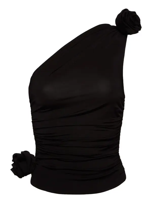 Magda Butrym One-shoulder Top With Rose Embellishments - Black