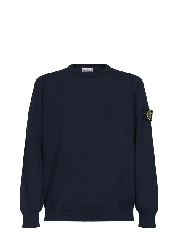 Stone Island Logo Patch Knitted Sweater - Blue