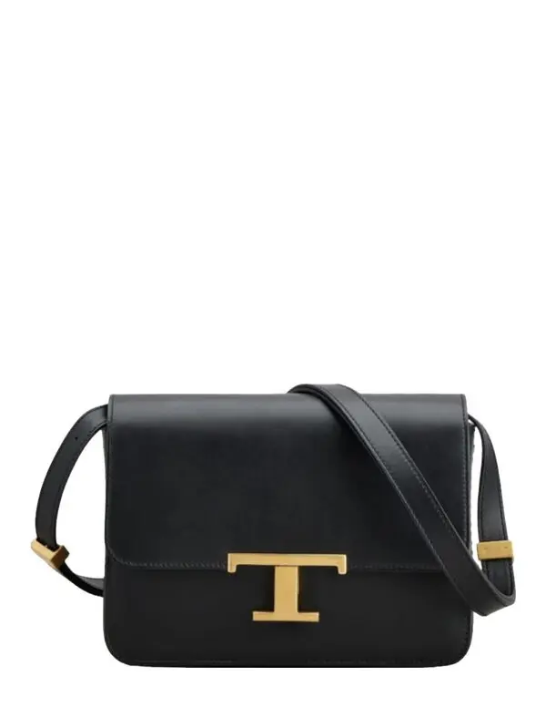 TOD'S Timeless Logo Plaque Crossbody Bag - Black