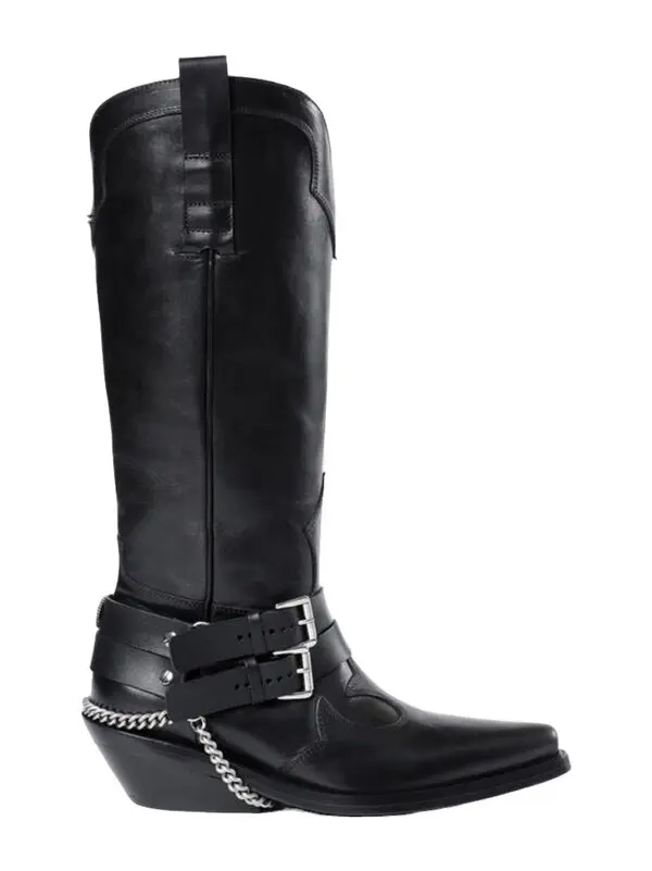 ANN DEMEULEMEESTER Leather Boots With Chain Detail - Black