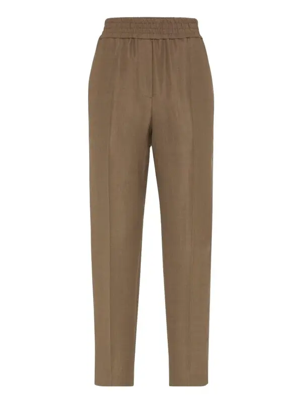 Brunello Cucinelli Striped-detailed Tapered-leg Trousers - Cocoa