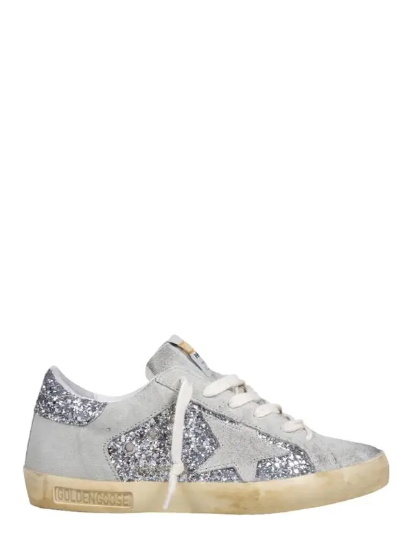 GOLDEN GOOSE Superstar Lace-up Sneakers With Glitter Detailing - Gray