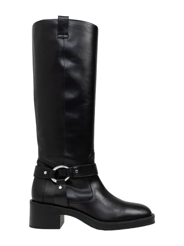 STUART WEITZMAN Knee High Round Toe Boots With Buckled Detail - Black