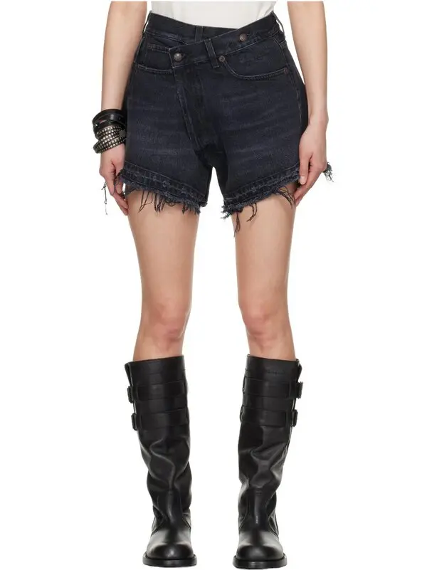 R13 Belt Loop Denim Shorts - Black