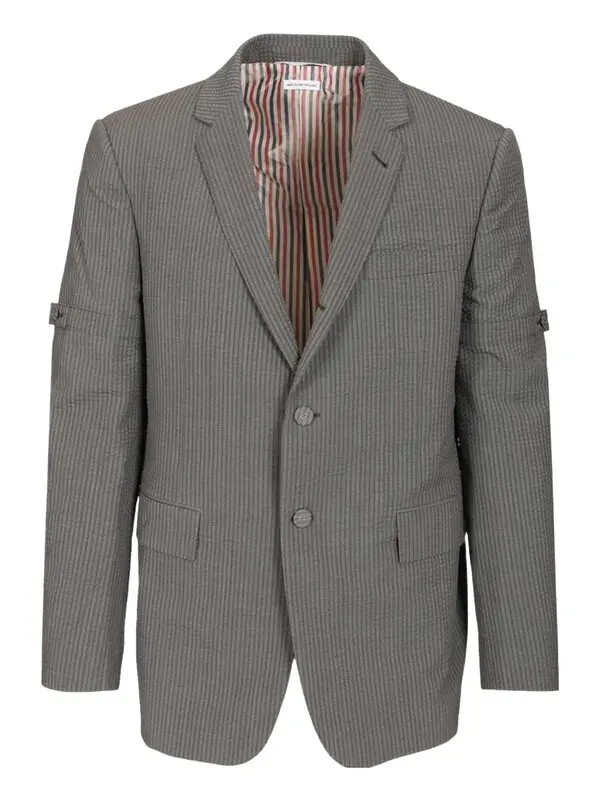 Thom Browne Wide Shoulder Seersucker Blazer - Light Gray