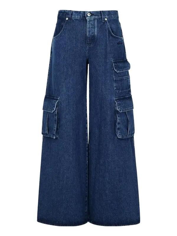 Off-White Logo Patch Wide Leg Jeans - Blue