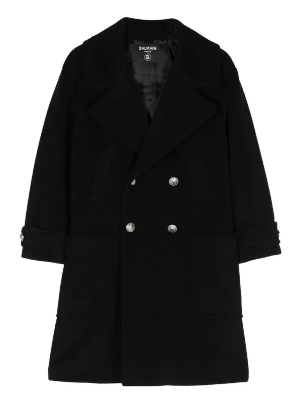 Balmain Double-breasted Felted Coat - Black