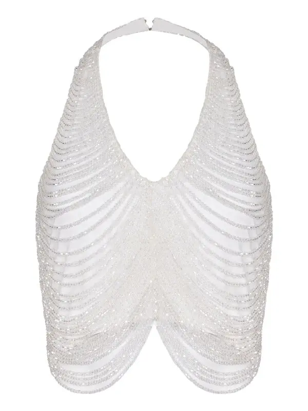 Giuseppe Di Morabito Rhinestone Embellished V-neck Sleeveless Top - White