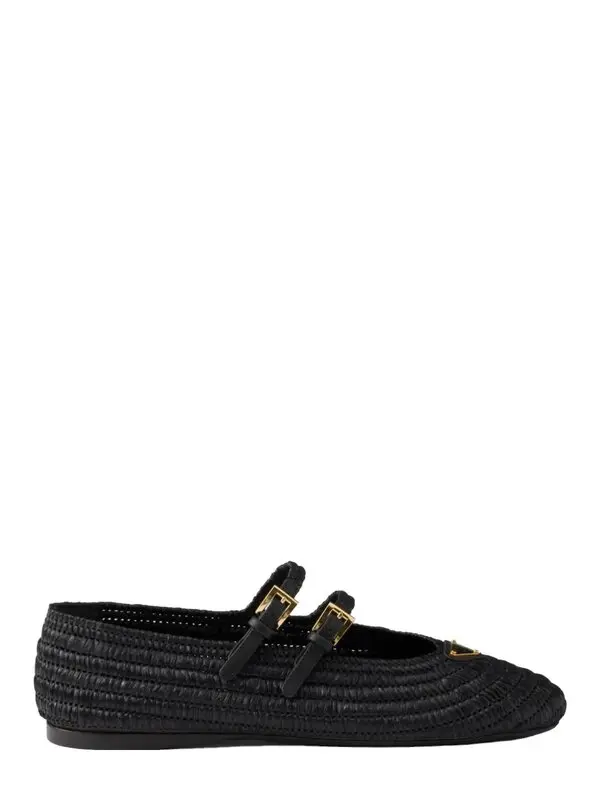 Prada Woven Double-strap Ballet Flats - Black