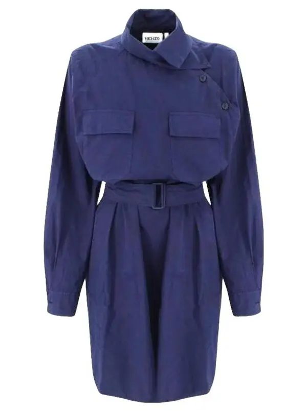 Kenzo Belted Shirtdress With Chest Pockets - Blue