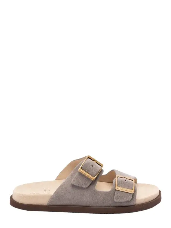 Brunello Cucinelli Double Buckled Strappy Flat Sandals - Nude