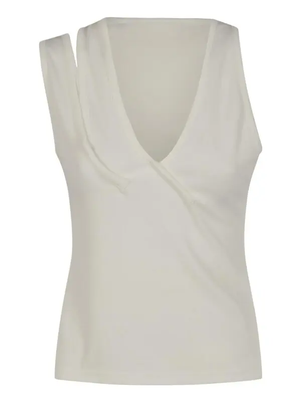 Christopher Esber Asymmetrical V-neck Ribbed Tank Top - White