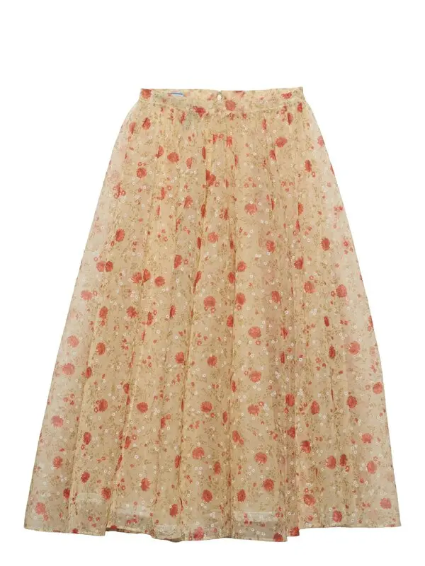 Prada Floral Printed Midi Skirt - Red