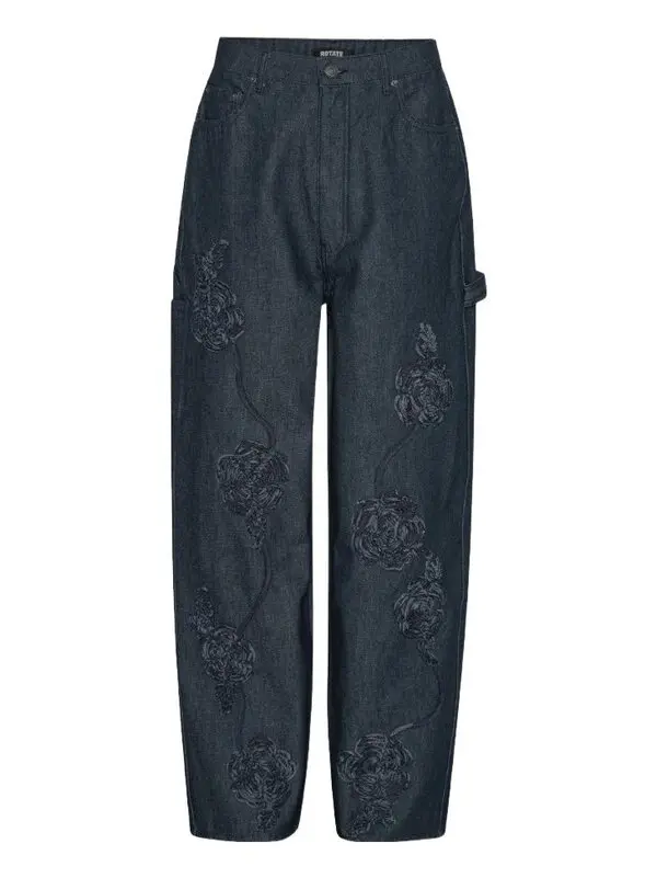 ROTATE BY BIRGER CHRISTENSEN Rose-embroidered Five-pocket Jeans - Black