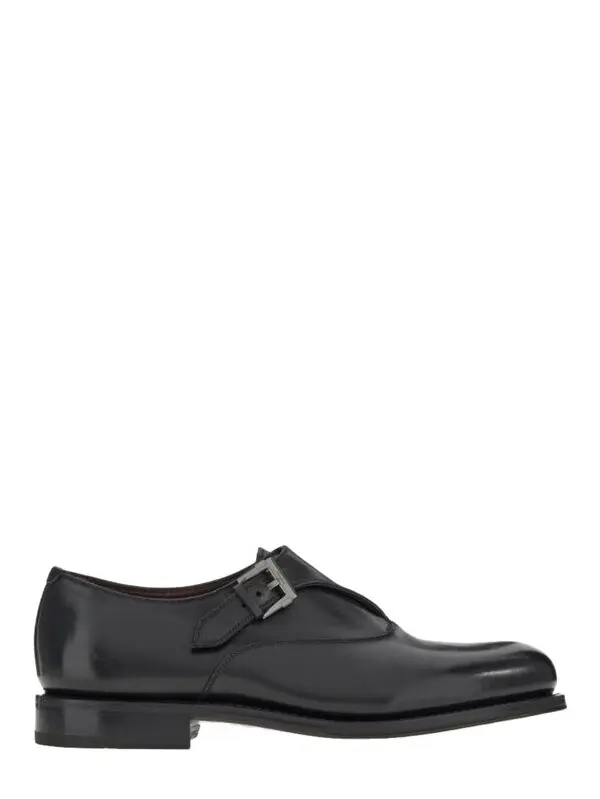 FERRAGAMO Leather Buckled Monk Strap Shoes - Black