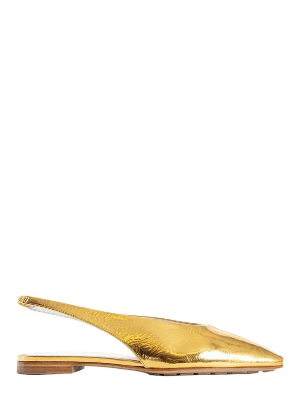 Bottega Veneta Round Toe Flat Slingback Sandals - Golden