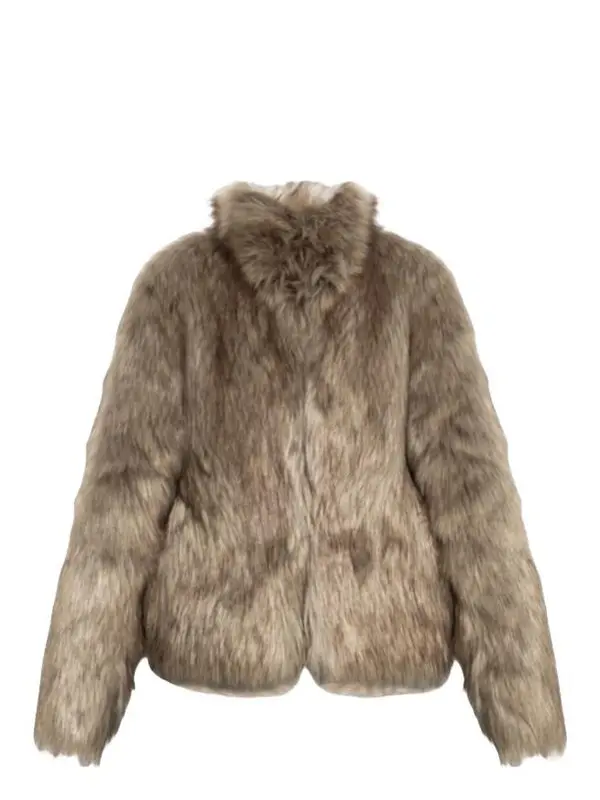 MISBHV Faux Fur Stand Collar Jacket - Brown