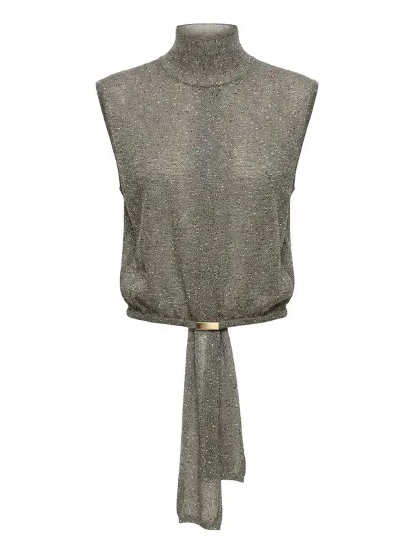 Gucci Sleeveless Sheer Georgette Top With Corsage Print And Tie Detail - Gray