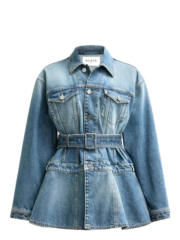 Alaïa Denim Peplum Jacket - Blue Retro