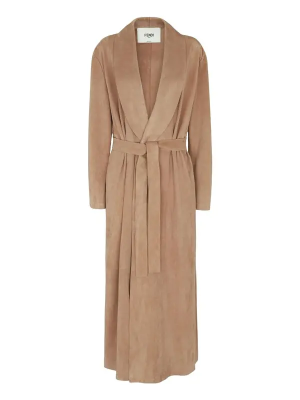 Fendi Belted Suede Wrap Coat - Brown
