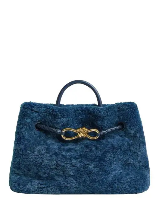 Bottega Veneta Small Andiamo Shearling Bag With Sliding Strap - Blue