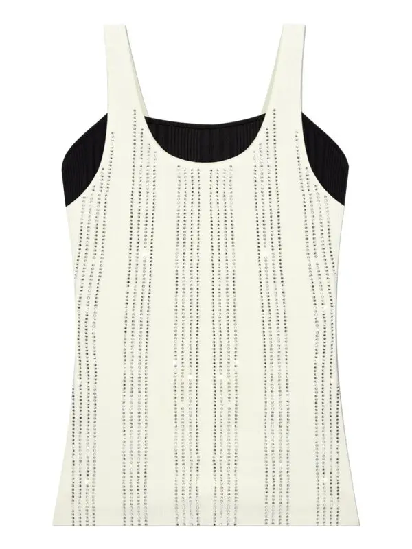 Attico Embellished Double Layer Ribbed Top - White