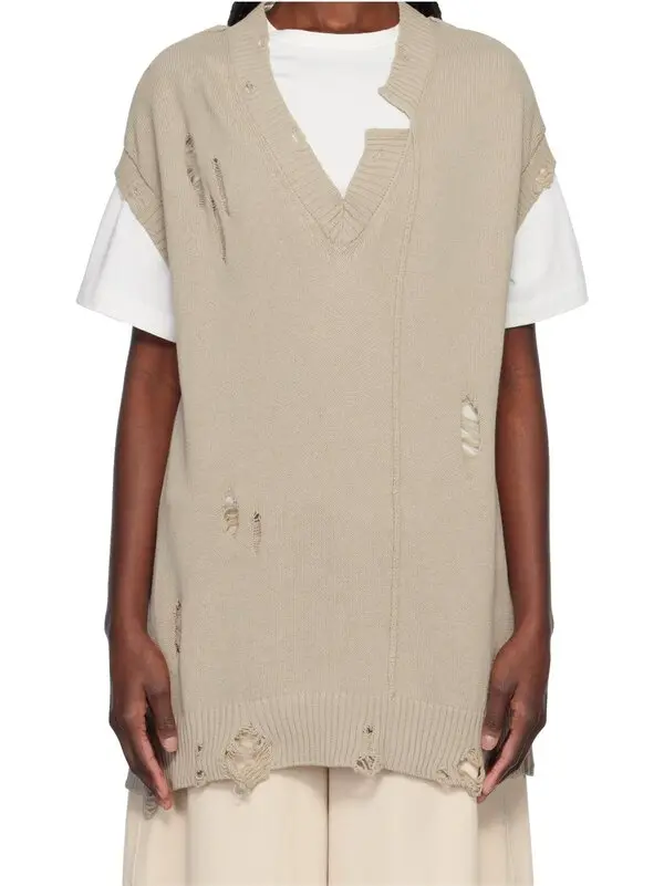 Yohji Yamamoto Distressed Knit Vest - Beige