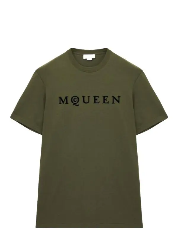 Alexander McQueen Flocked-logo Crewneck T-shirt - Khaki