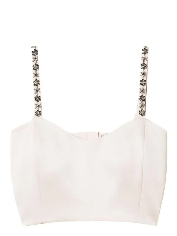 TWINSET Embellished Crop Top With Thin Shoulder Straps - White