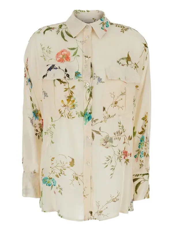 SEMICOUTURE Floral Print Long Sleeve Shirt - Nude
