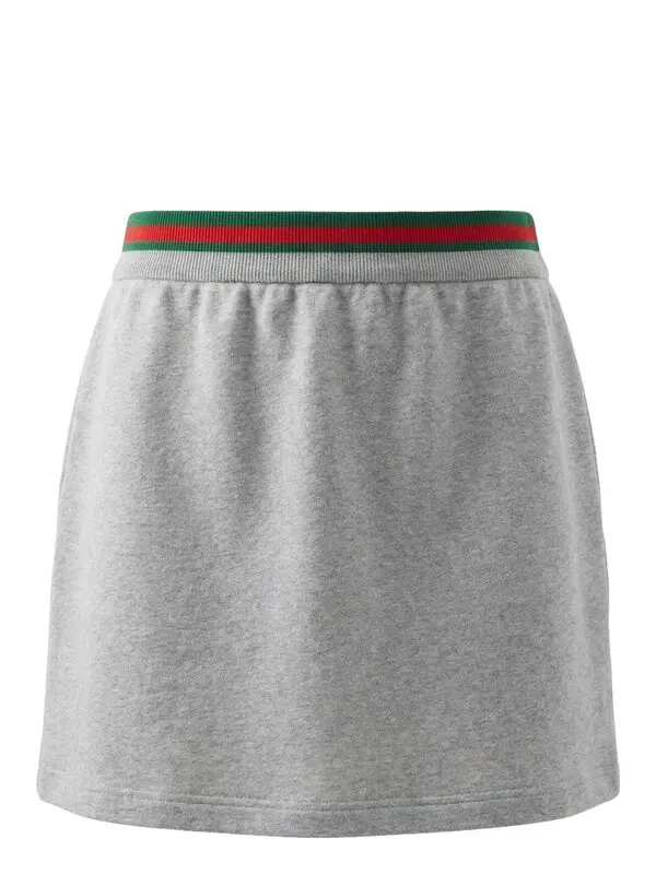 Gucci Cotton Jersey Skirt With Web Detail - Light Gray