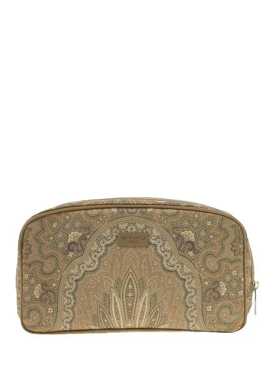 Etro Graphic Pattern Zipper Clutch - Light Brown
