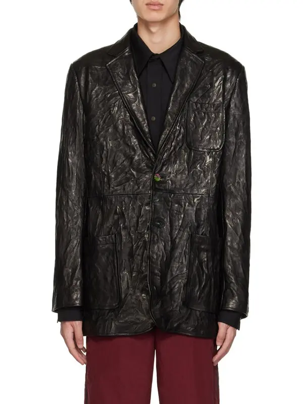 Acne Studios Leather Collared Buttoned Jacket - Black
