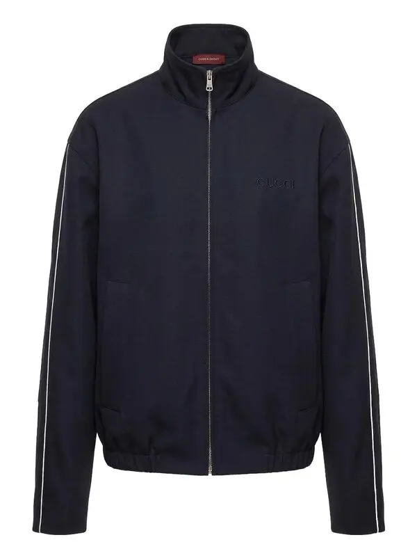 Gucci Embroidered Twill Zip-up Jacket - Dark Blue