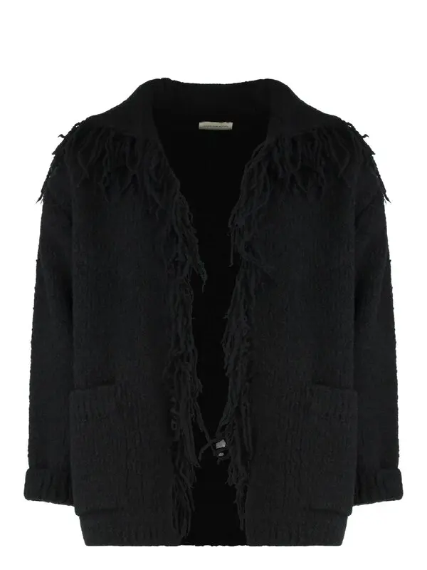Dries Van Noten Fringed-detail Knitted Cardigan - Black