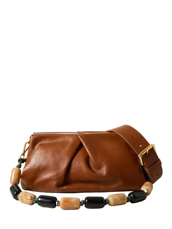 Dries Van Noten Beaded Leather Clutch Bag - Tan
