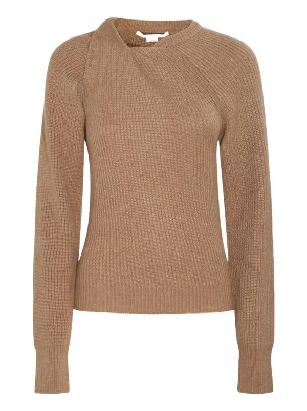 Stella McCartney Ribbed Knitted Long Sleeved Jumper With Knot Detailing - Brown
