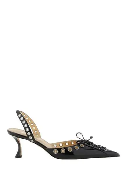 MACHMACH Mach & Mach Pointed Toe Corset Slingback Pumps - Black
