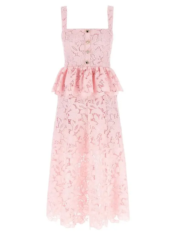 SELF-PORTRAIT Floral Lace Midi Dress - Pink