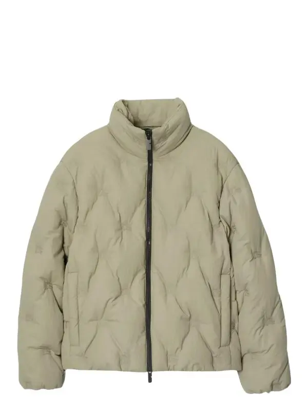 Burberry Zip-up Quilted Down Jacket With Embroidered Equestrian Knight Pattern - Lichen