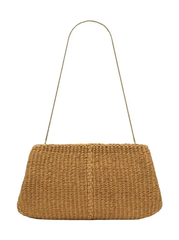 Saint Laurent Raffia Clutch With Chain Strap - Brown