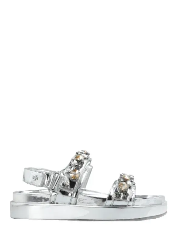 Tory Burch Kira Embellished Platform Sandals - Silver