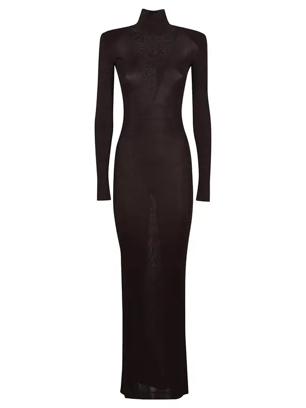 SELF-PORTRAIT Shoulder Pad Knitted Maxi Dress - Brown
